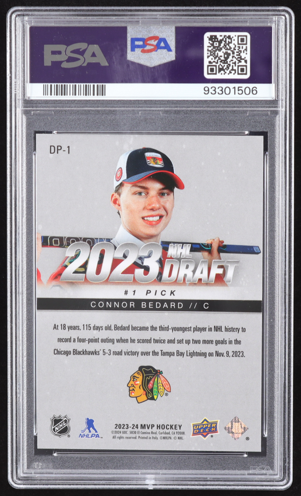 Connor Bedard 2023-24 Upper Deck MVP 2023 NHL Draft #1 Pick #DP1 RC / Redemption Card (PSA 9 ...