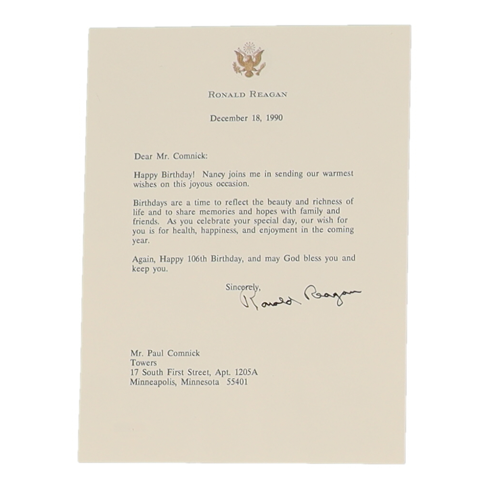 Ronald Reagan Signed 1990 Typewritten Letter on Presidential Stationary ...
