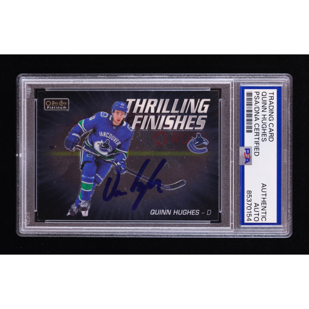 Quinn Hughes Signed 2019-20 O-Pee-Chee Platinum Thrilling Finishes # ...