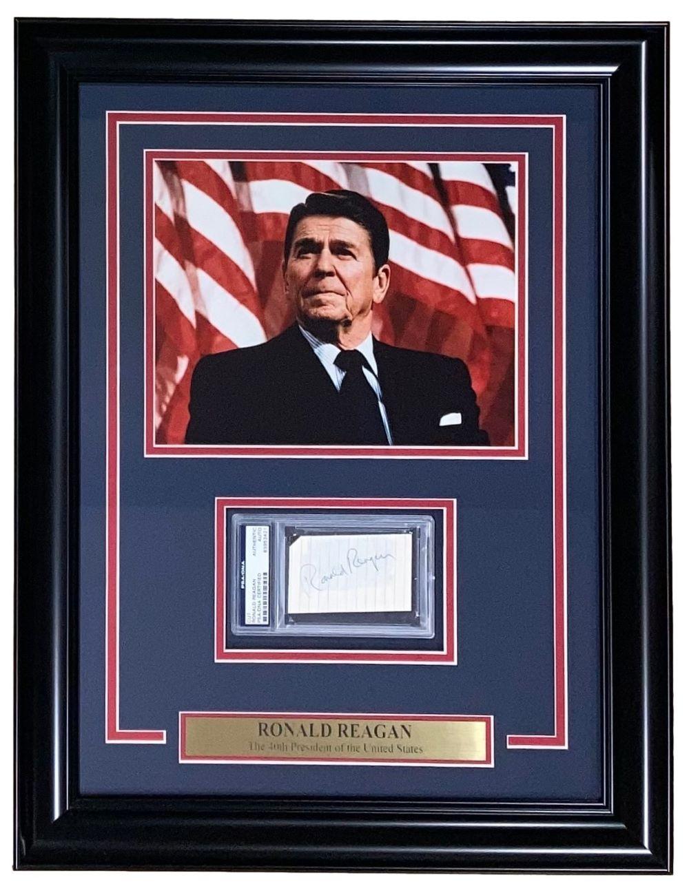 Ronald Reagan Signed Custom Framed Cut Display (PSA) | Pristine Auction