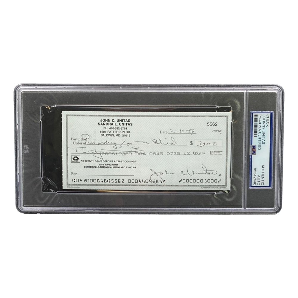 Johnny Unitas Signed 1999 Personal Check (PSA) | Pristine Auction