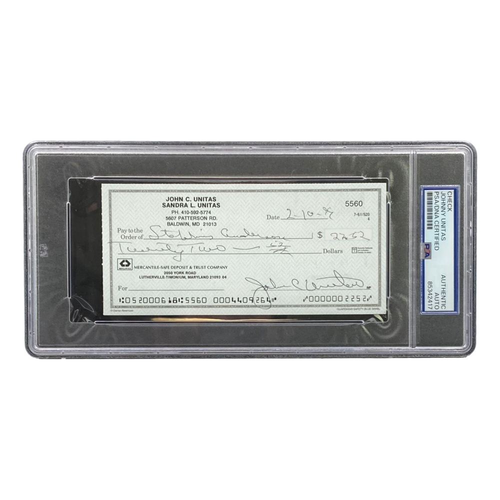 Johnny Unitas Signed 1999 Personal Check (PSA) | Pristine Auction