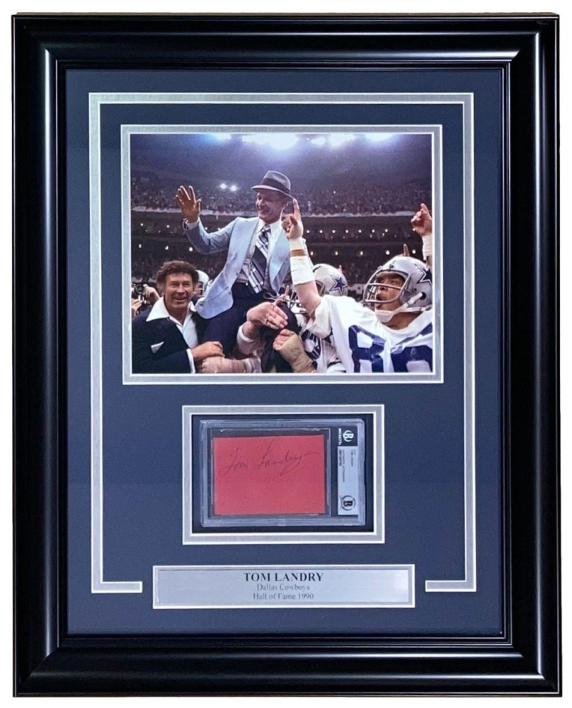 Tom Landry Signed Cowboys Custom Framed Cut Display (BGS) | Pristine ...
