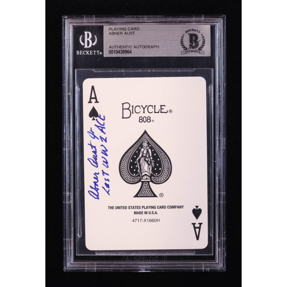 Abner Aust Signed Playing Card Inscribed "Last WW2 Ace" (BGS ...