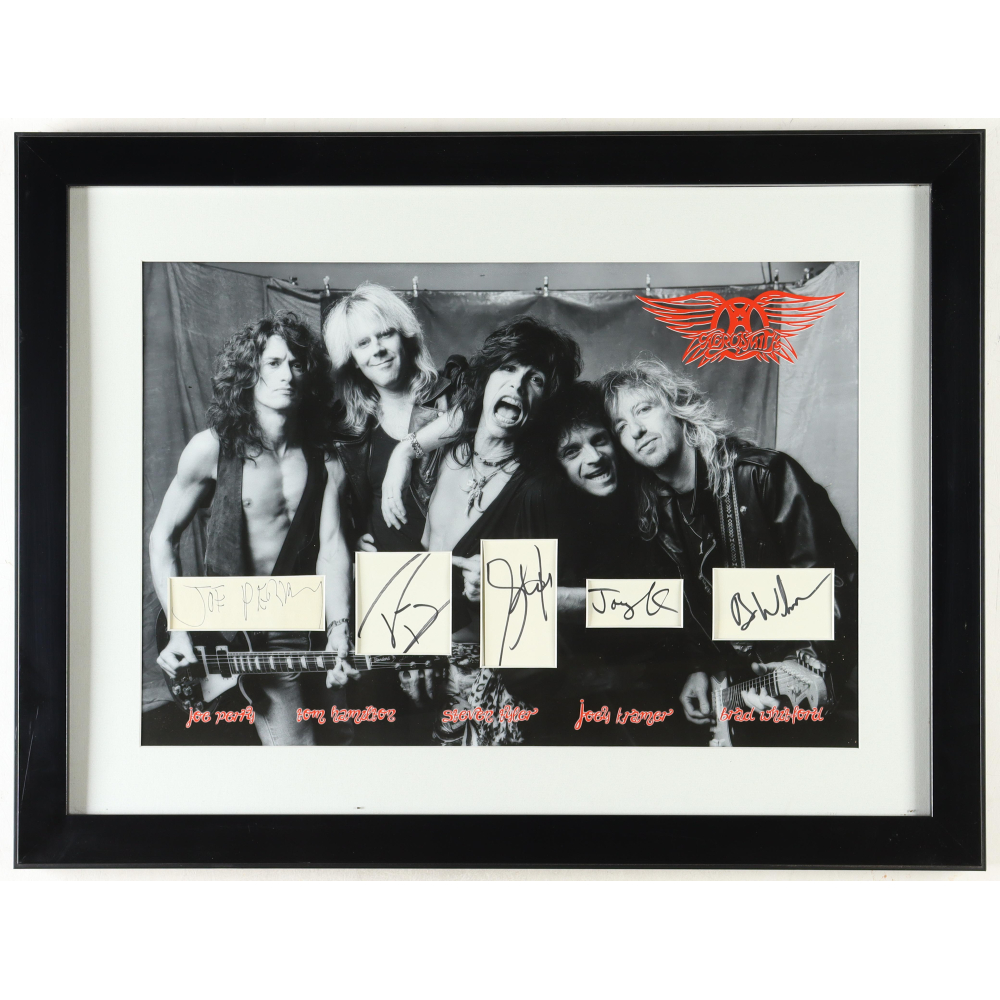 "Aerosmith" Custom Framed Cut Display Band-Signed By (5) with Steven ...