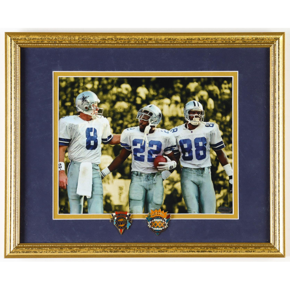 Cowboys Custom Framed Print Featuring Troy Aikman, Emmitt Smith & Michael Irvin with Super Bowl ...