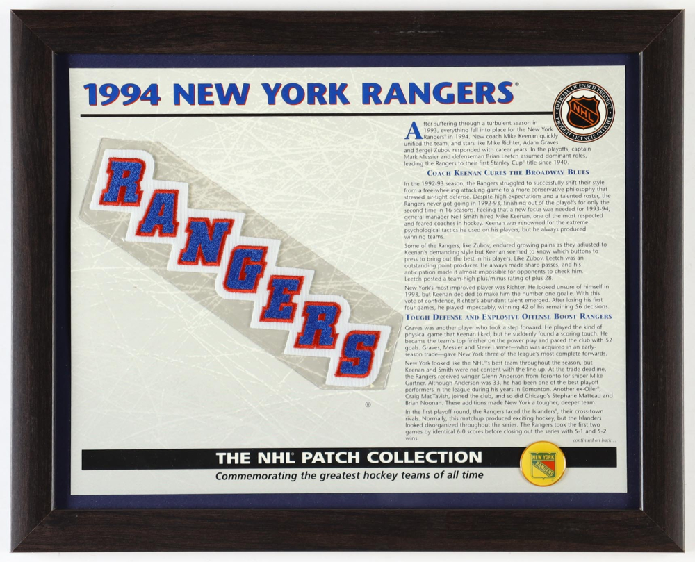 1994 Rangers Custom Framed Patch Card with Vintage Rangers Logo Pin ...