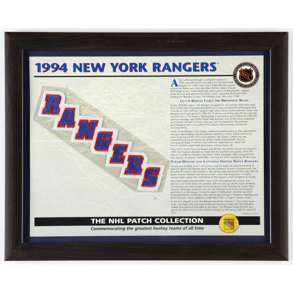 1994 Rangers Custom Framed Patch Card with Vintage Rangers Logo Pin ...