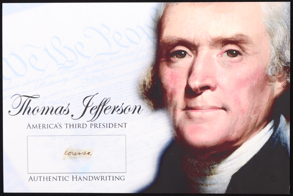 Thomas Jefferson 4x6 Photo With Authentic Hand-Written Word Cut (JSA ...