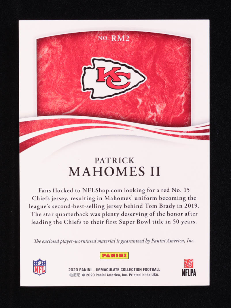 Patrick Mahomes II 2020 Immaculate Collection Remarkable Memorabilia #2 ...