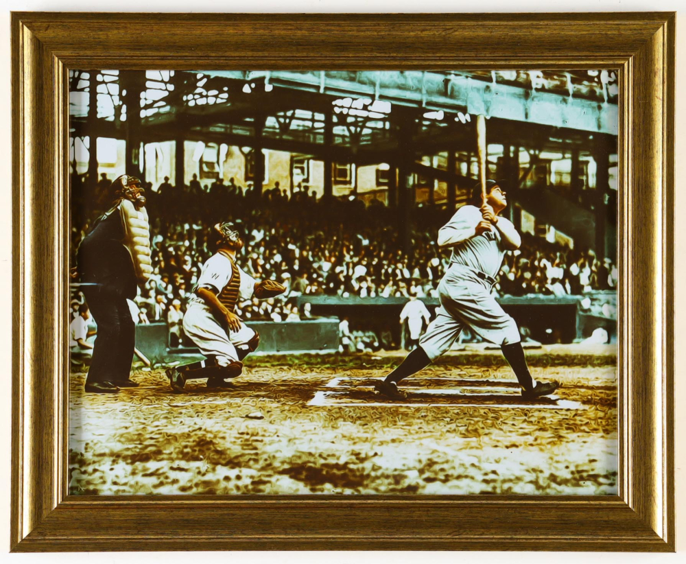 Babe Ruth Home Run Swing Custom Framed Colorized Photo | Pristine Auction
