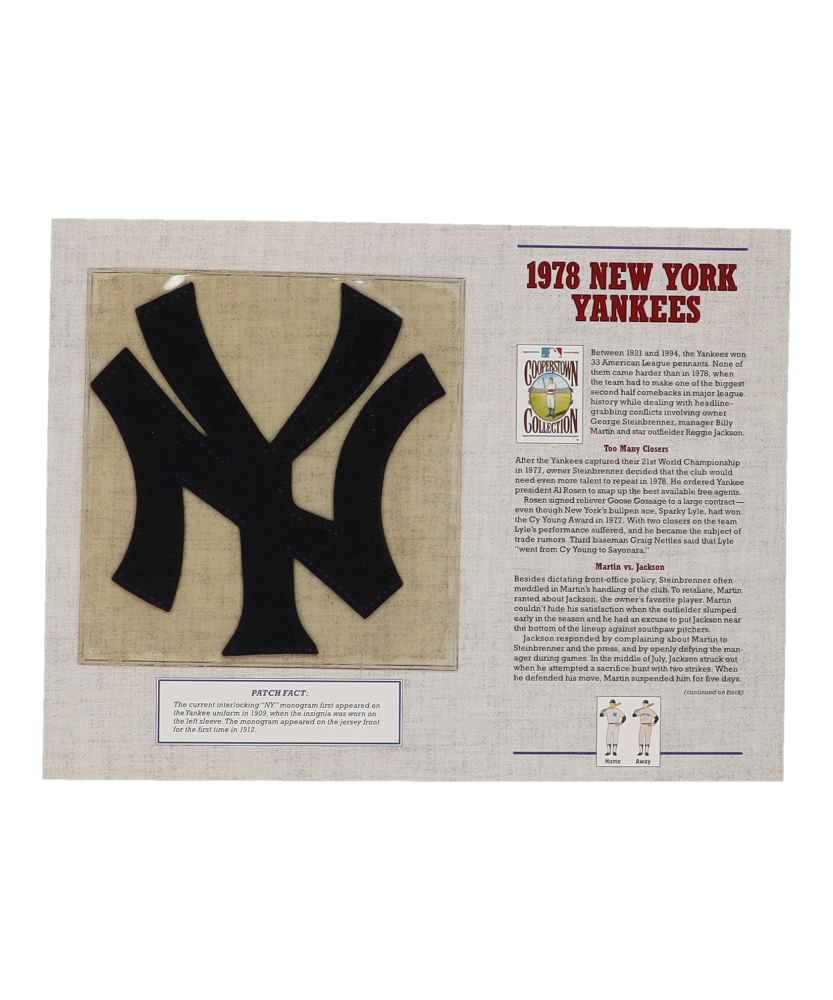 1978 Yankees 9x12 Commemorative Stat Card With Cloth Uniform Patch ...