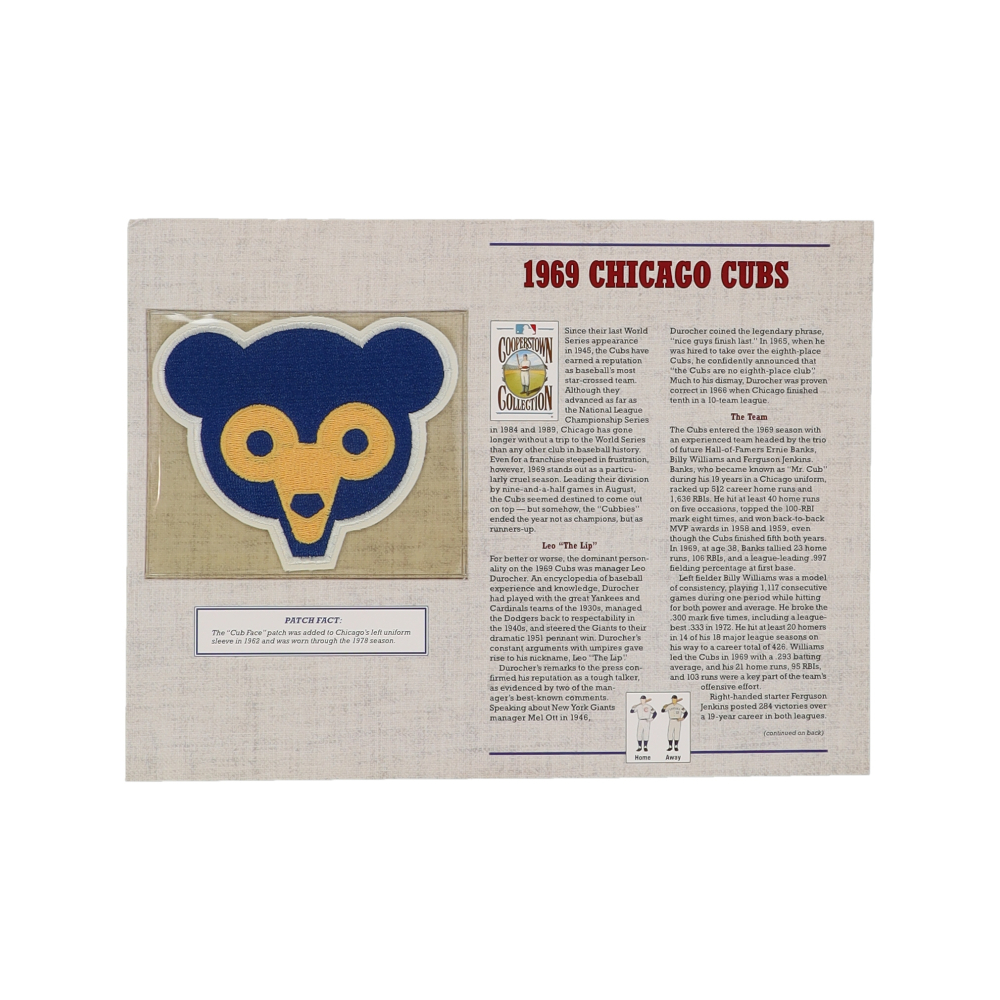 1969 Cubs 9x12 Commemorative Stat Card With Cloth Uniform Patch ...