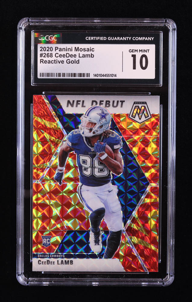CeeDee Lamb 2020 Panini Mosaic Mosaic Reactive Gold #268 DEB RC (CGC 10 ...