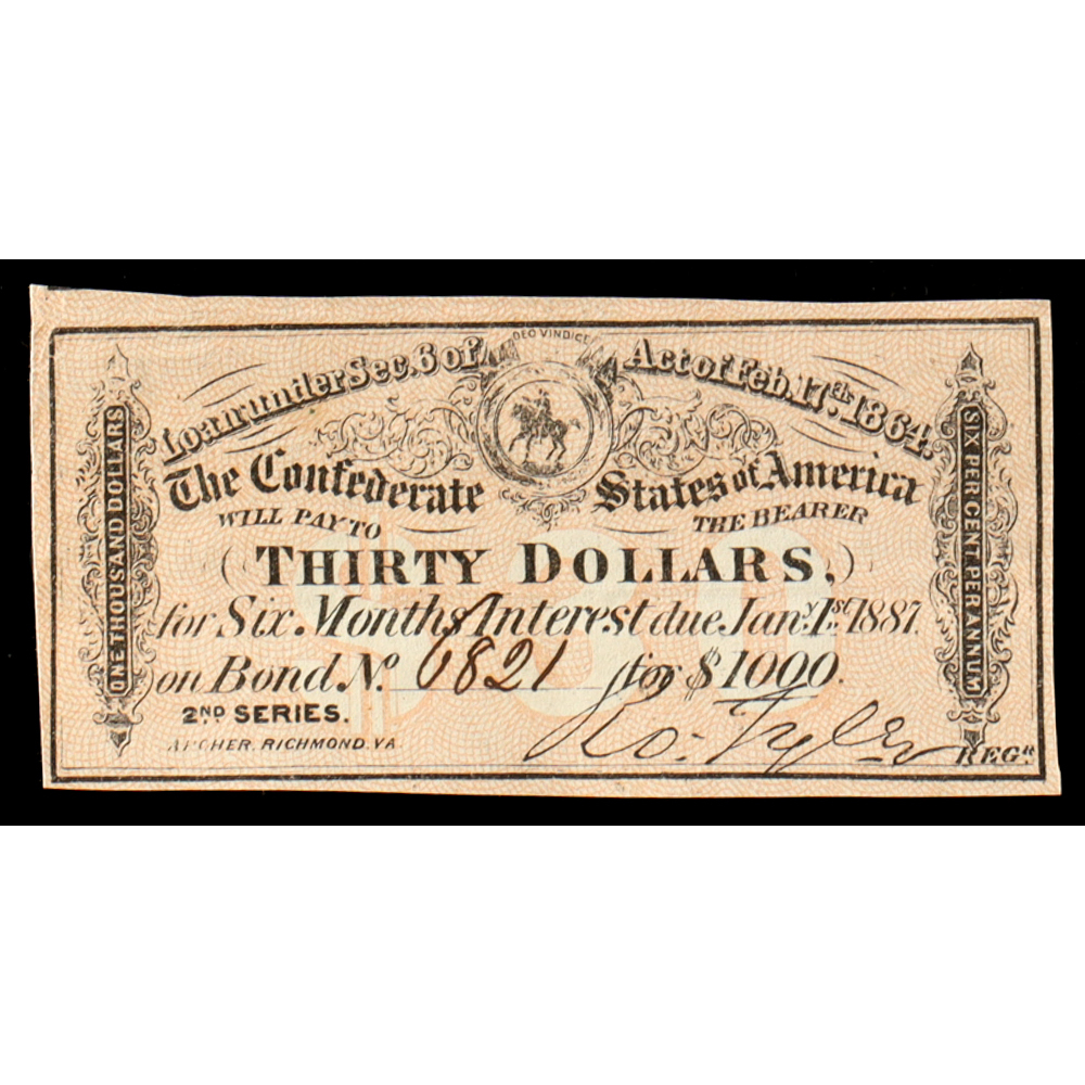 1864 $30 Thirty Dollars Confederate States of America Richmond CSA Bank ...