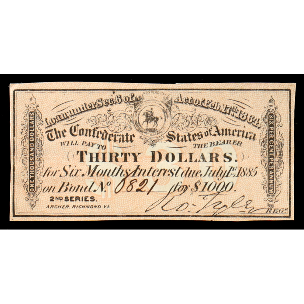 1864 $30 Thirty Dollars Confederate States of America Richmond CSA Bank ...