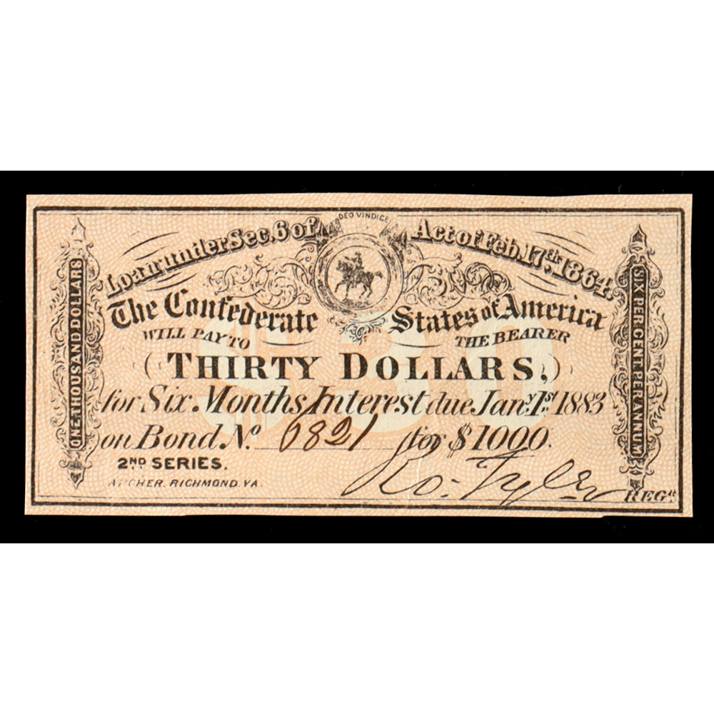 1864 $30 Thirty Dollars Confederate States of America Richmond CSA Bank ...