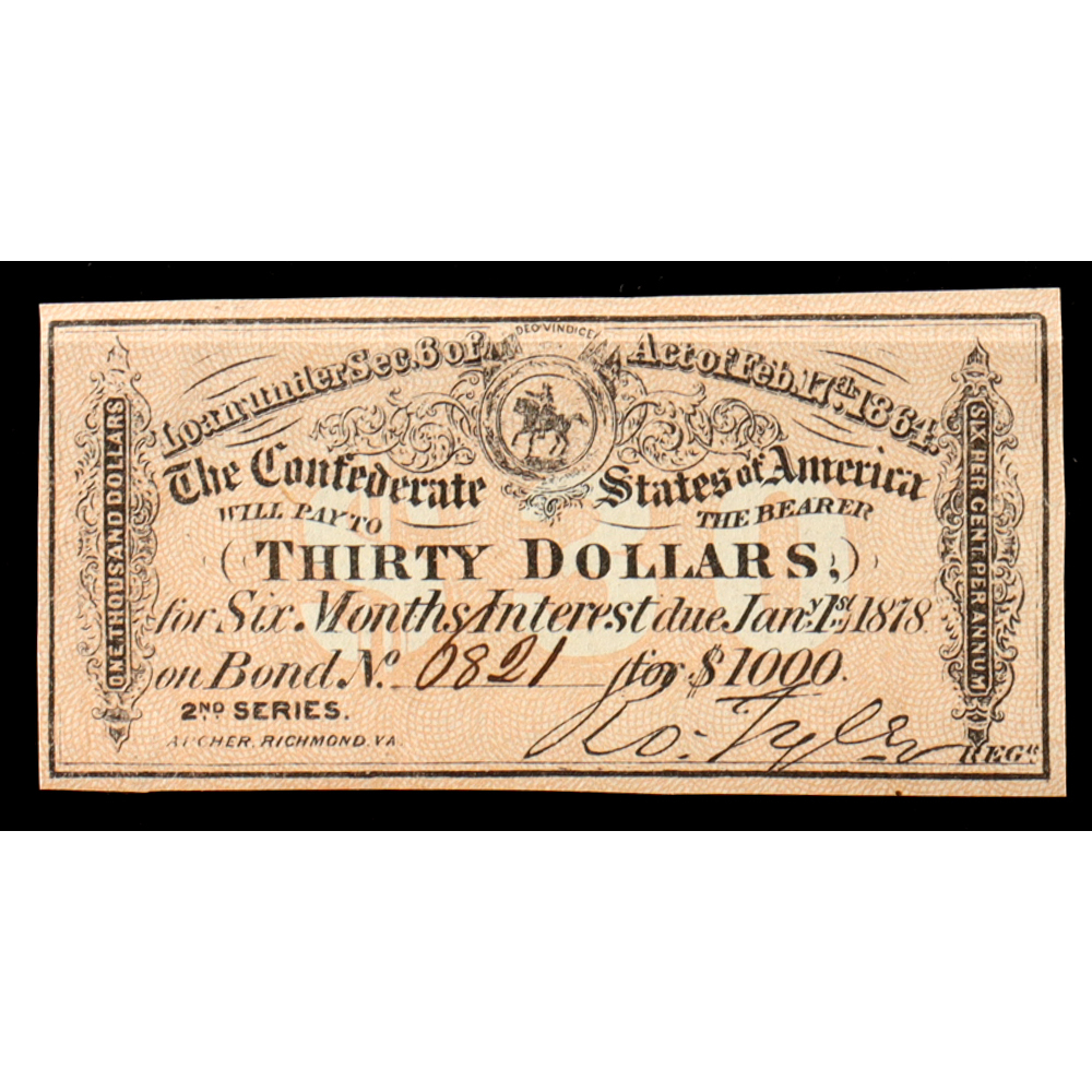 1864 $30 Thirty Dollars Confederate States of America Richmond CSA Bank ...