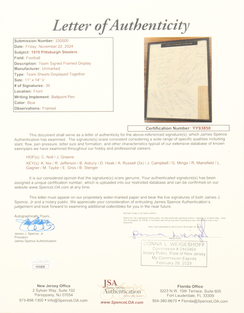 1970 Steelers Custom Frame Collage Signed by (39) with Joe Greene ...