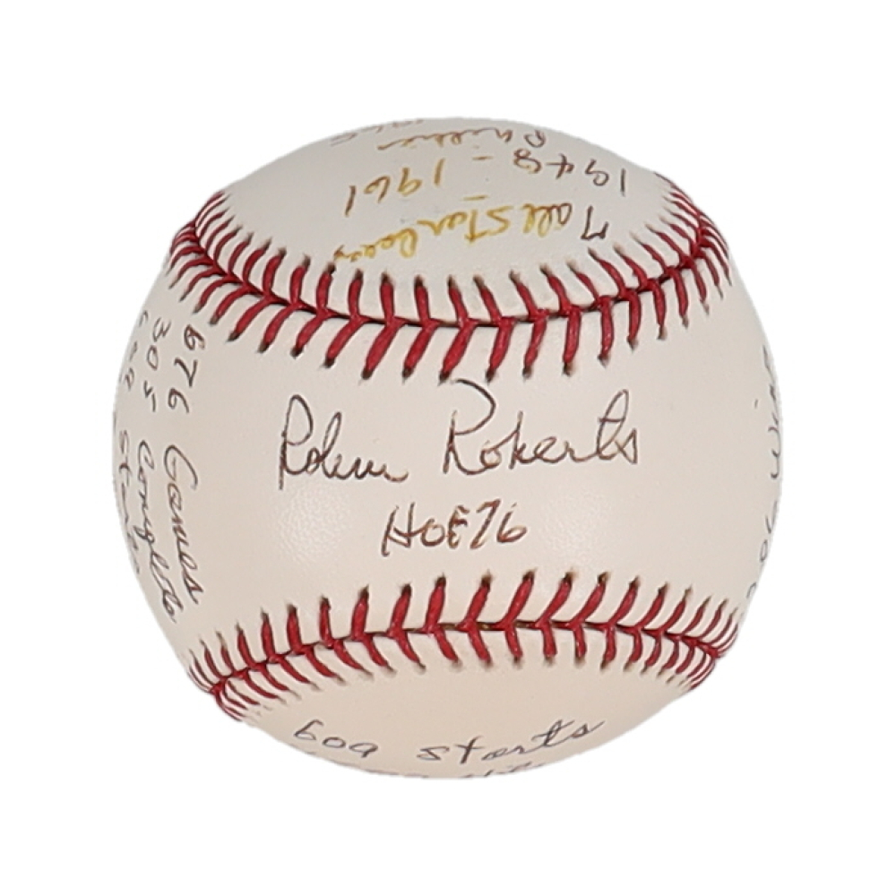 Robin Roberts Signed OAL Baseball With Multiple Career Stat ...