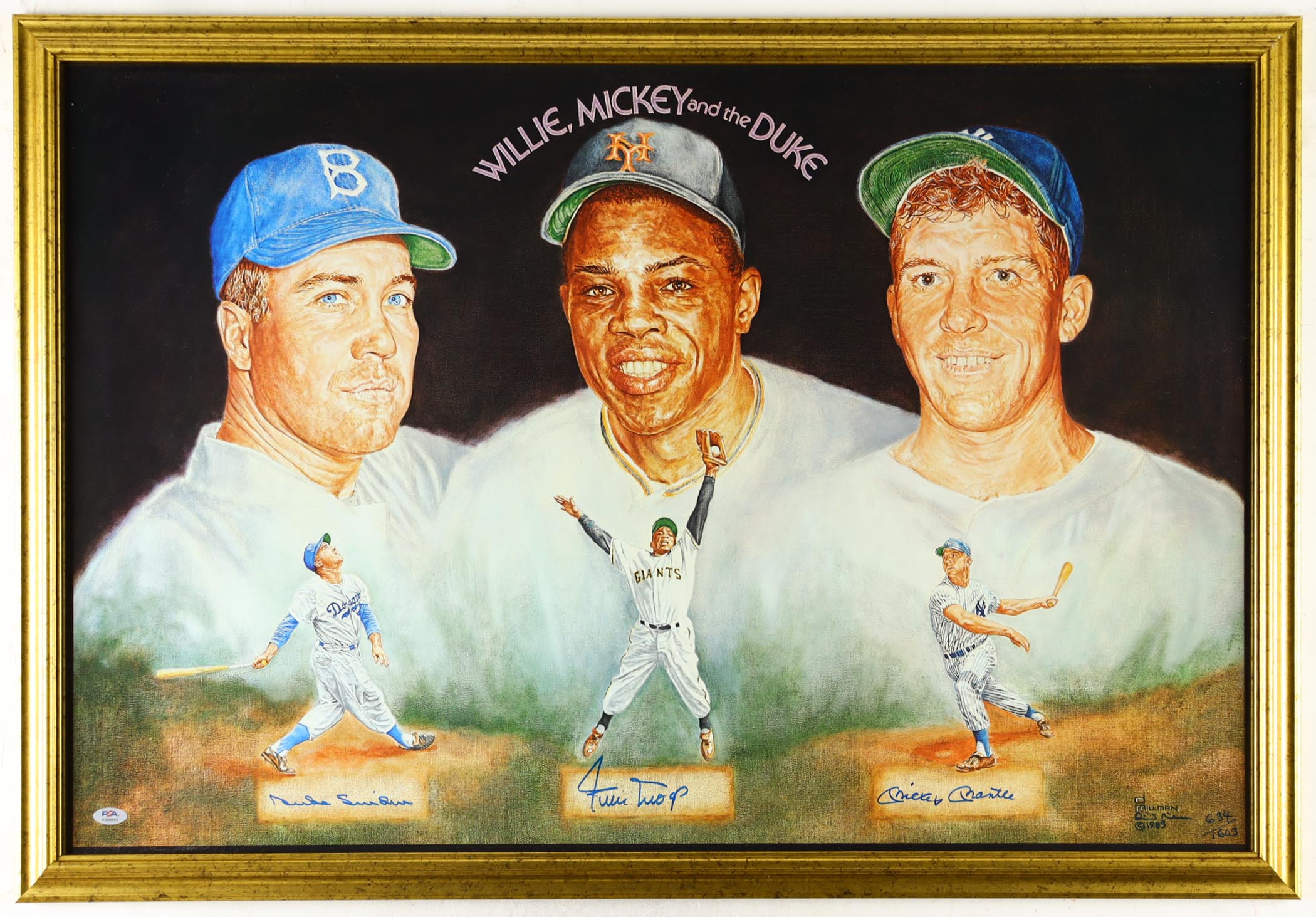 Mickey Mantle, Willie Mays & Duke Snider Signed LE Custom Framed Art ...