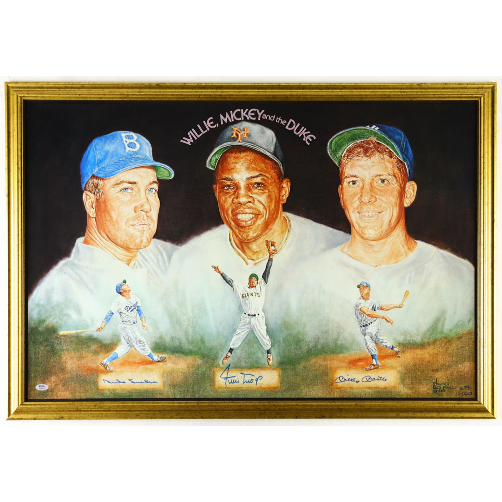 Mickey Mantle, Willie Mays & Duke Snider Signed LE Custom Framed Art ...
