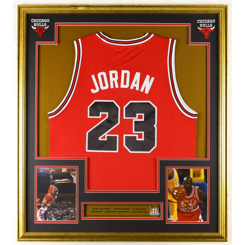 Michael Jordan Custom Framed Jersey Display With 1997 NBA Champions Pin ...