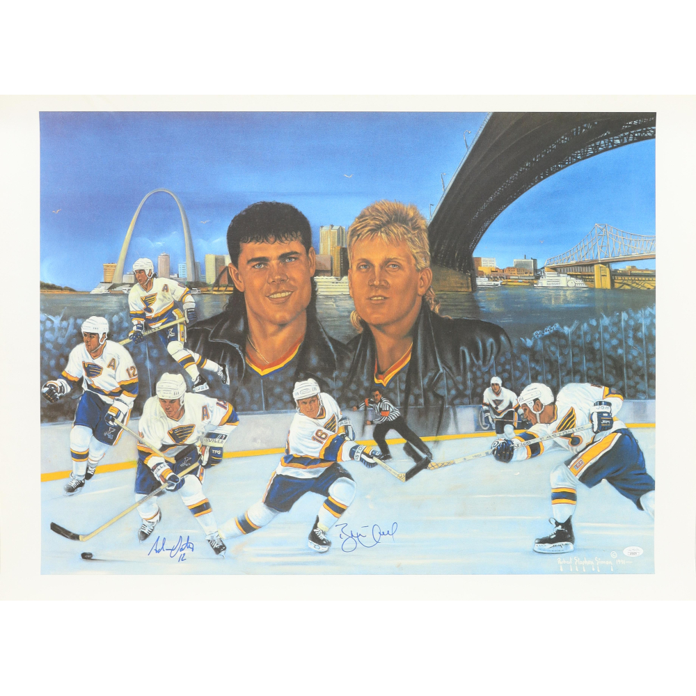 Adam Oates & Brett Hull Signed Blues 25x34 Lithograph (JSA) | Pristine ...