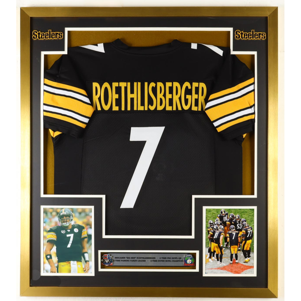 Ben Roethlisberger Custom Framed Jersey Display with (2) Official Super ...
