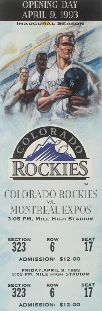 Rockies Vs Expos 1993 Mile High Stadium Inaugural Opening Day Ticket ...