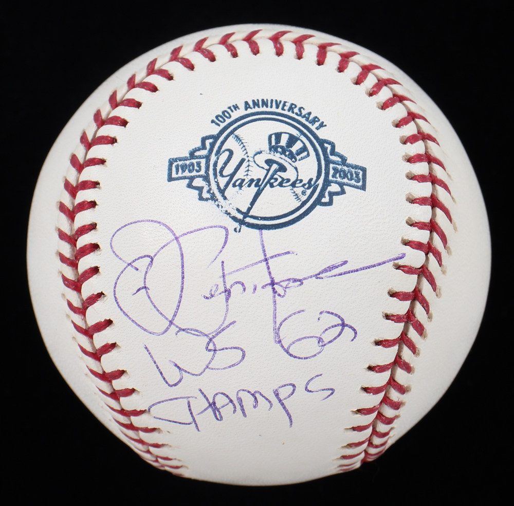 Joe Pepitone Signed OML Yankees 100th Anniversary Logo Baseball Inscribed "62 WS Champs ...