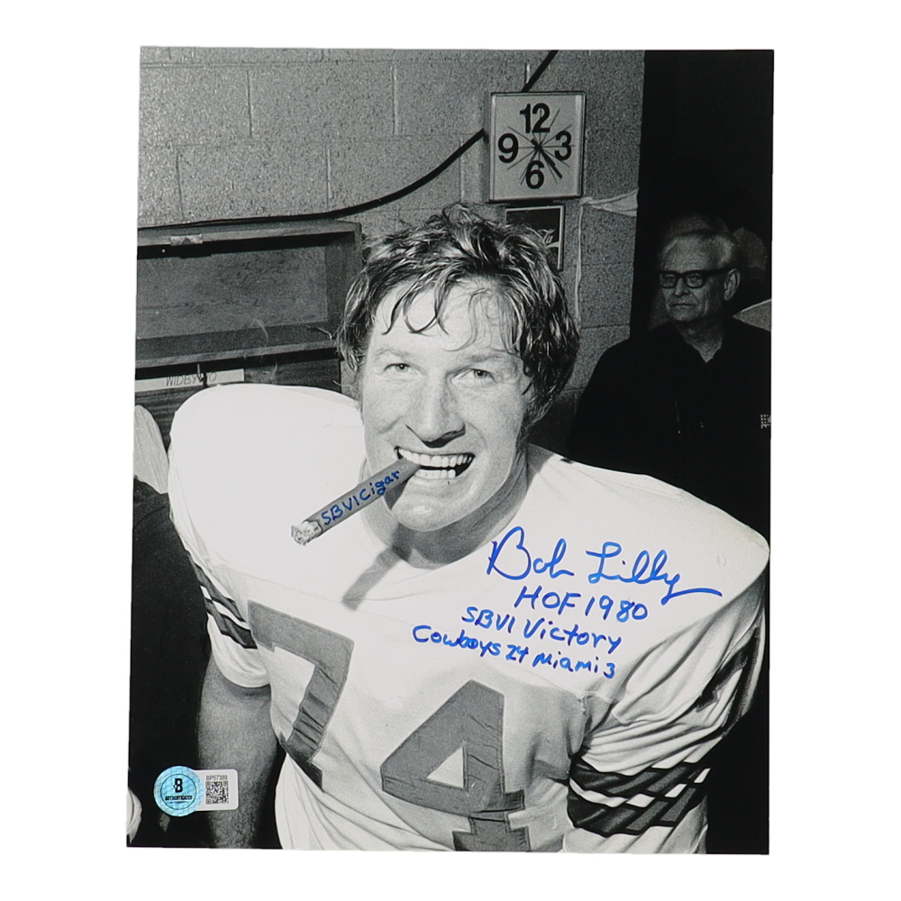 Bob Lilly Signed Cowboys 8x10 Photo with Multiple Inscriptions (Beckett ...