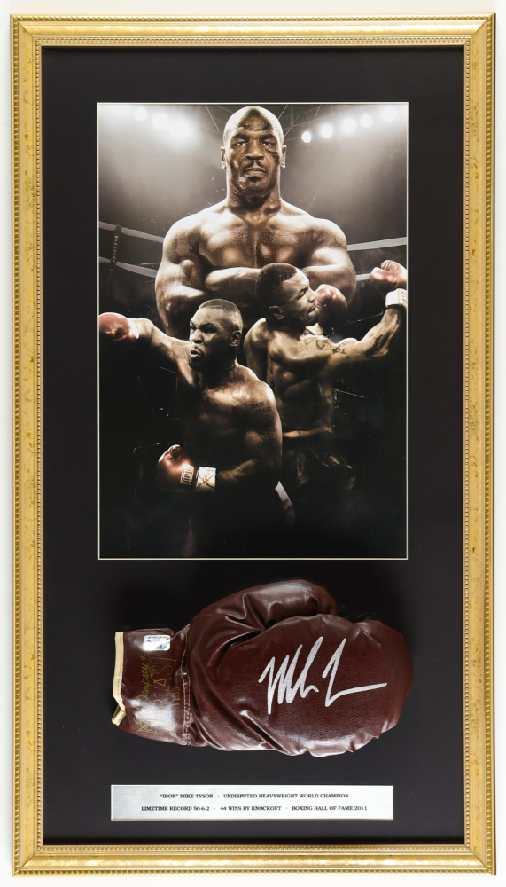 Mike Tyson Signed Custom Framed Spalding Boxing Glove Display with ...