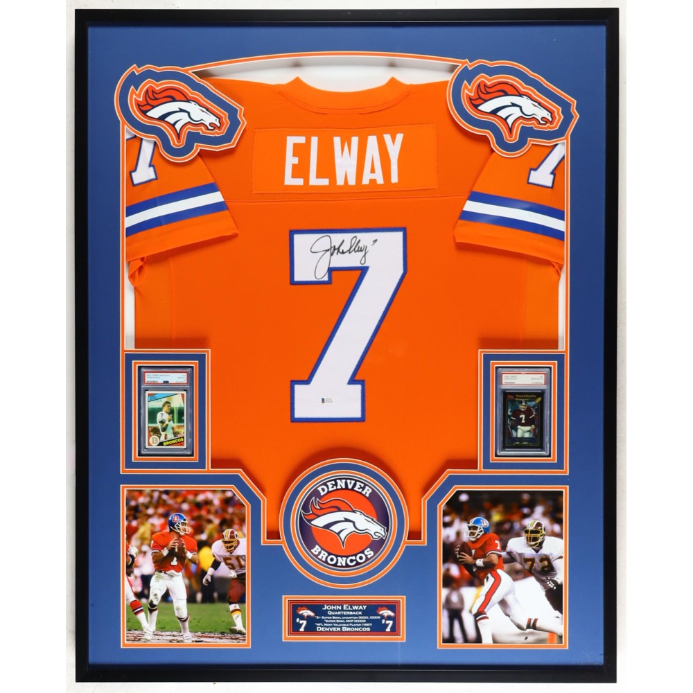John Elway Signed Custom Framed Jersey Display With 2001 Topps Archives ...