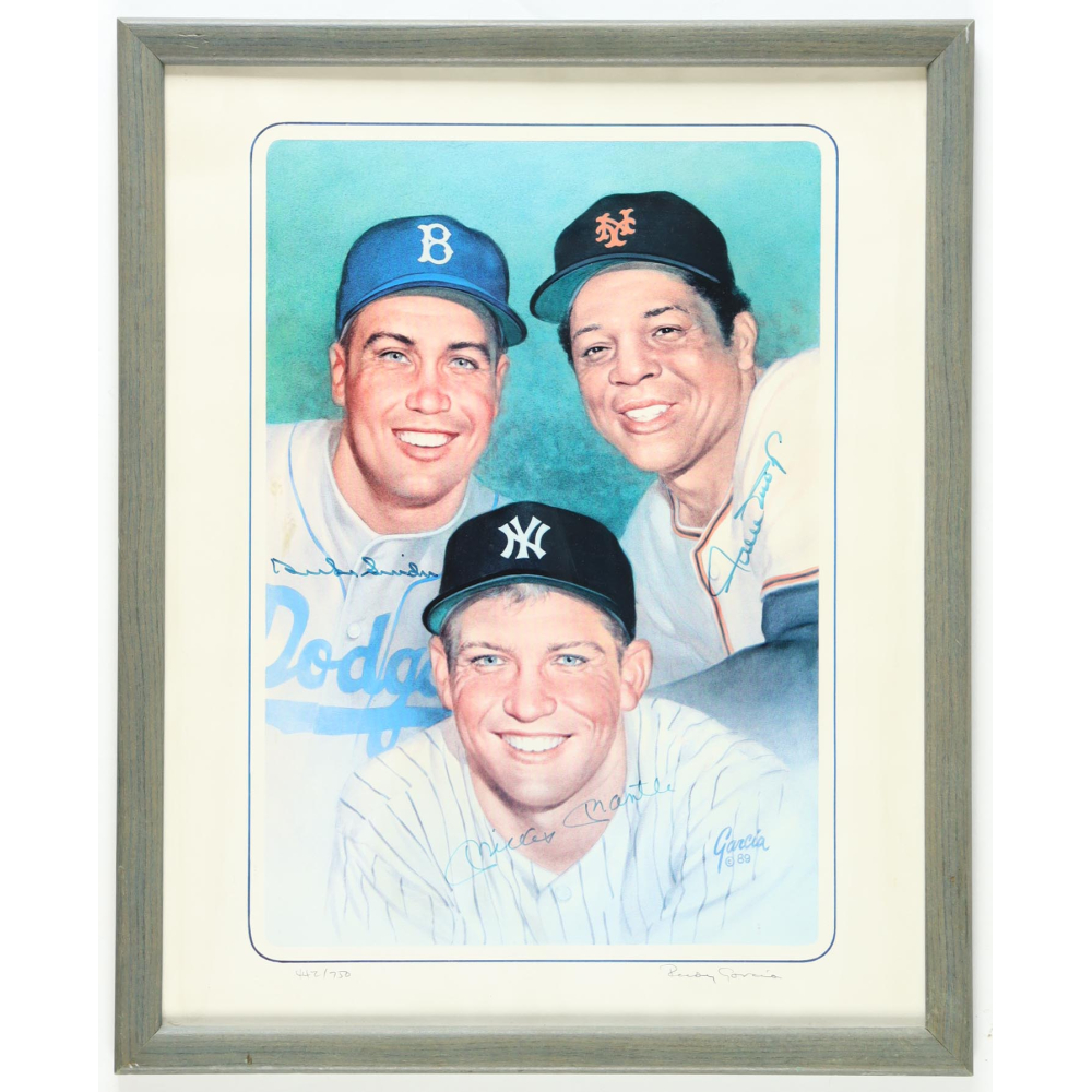 Mickey Mantle, Willie Mays, & Duke Snider Signed LE Custom Framed ...