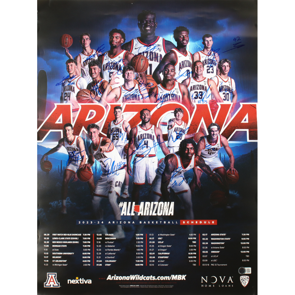 2023-24 Arizona Wildcats Basketball 18x24 Poster Signed by (19) with ...