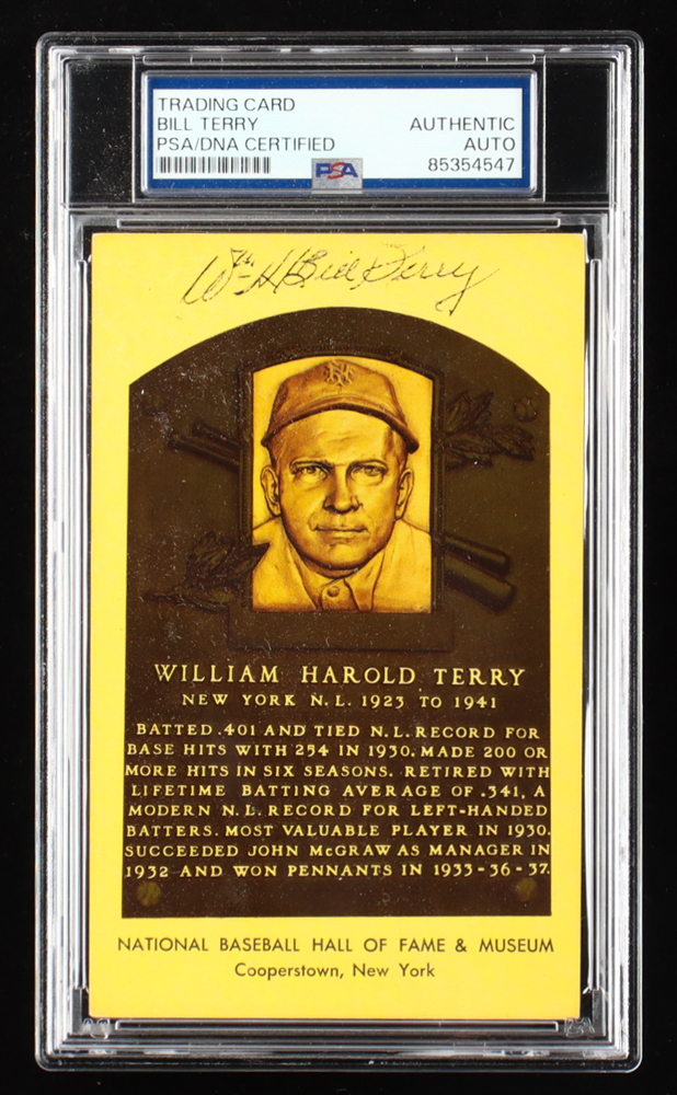 Bill Terry Signed Hall Of Fame Plaque Postcard (PSA) | Pristine Auction