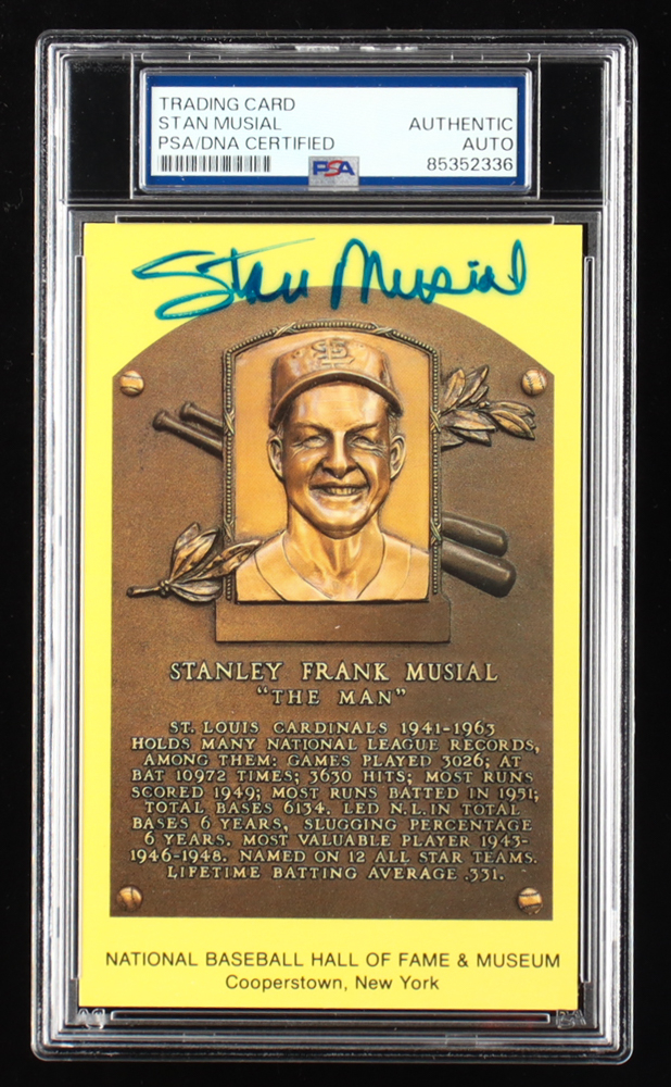 Stan Musial Signed Hall of Fame Plaque Postcard (PSA) | Pristine Auction
