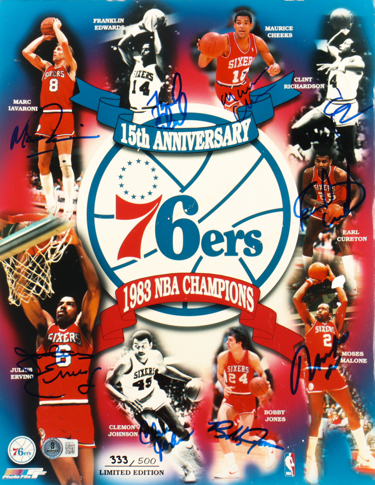 1983 76ers LE 11x14 Photo Signed by (9) with Julius Erving, Moses ...