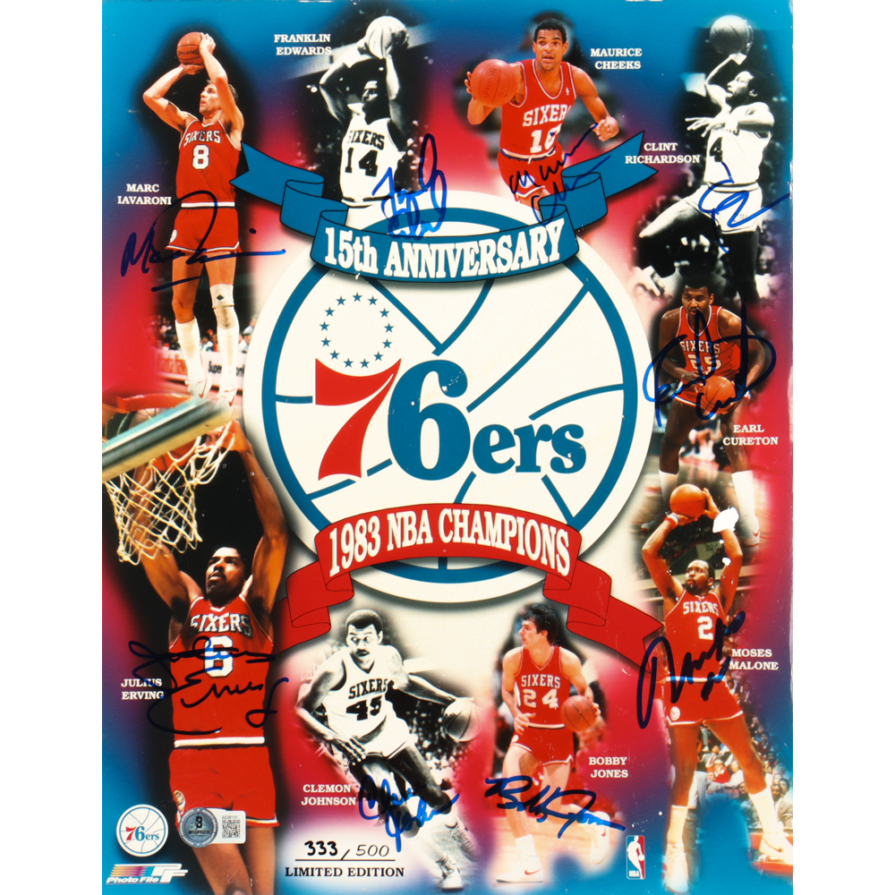 1983 76ers LE 11x14 Photo Signed by (9) with Julius Erving, Moses ...