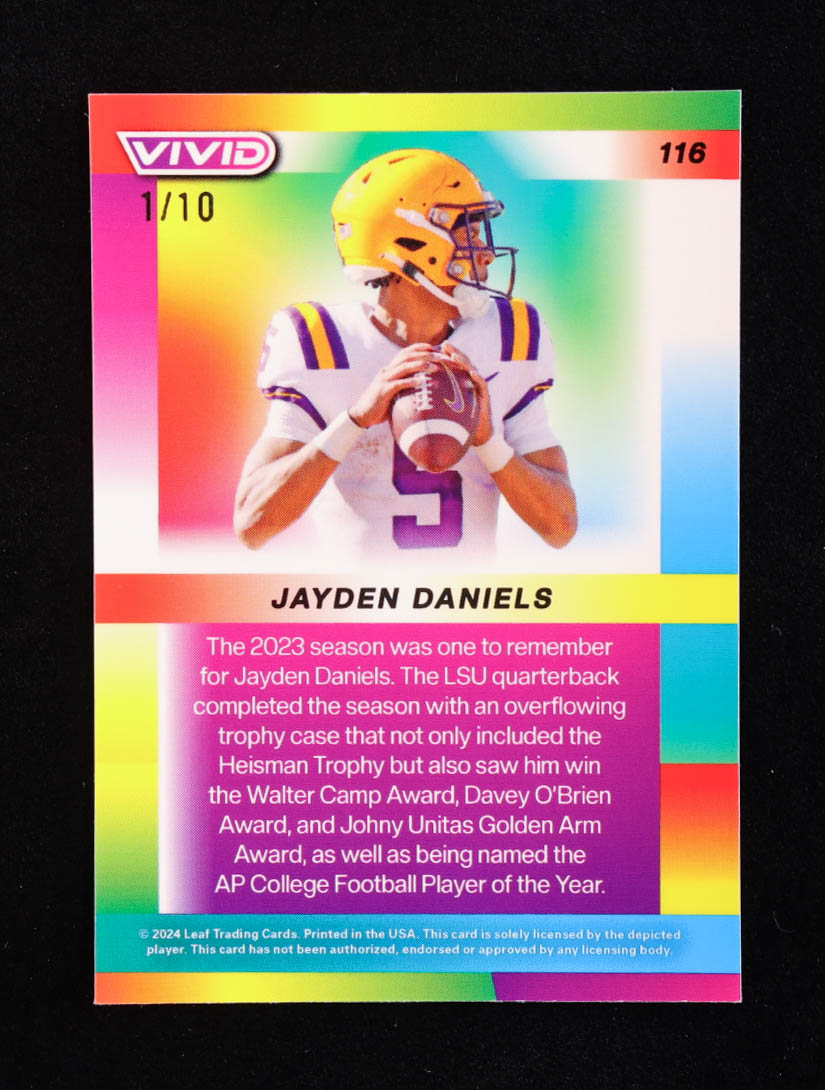 Jayden Daniels 2024 Leaf Vivid Prismatic #116 RC #1/10 | Pristine Auction