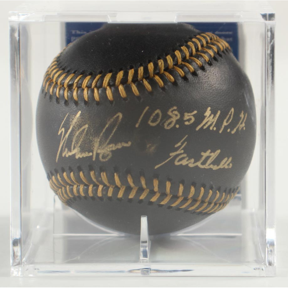 Nolan Ryan Signed OML Black Leather Baseball with Display Case ...