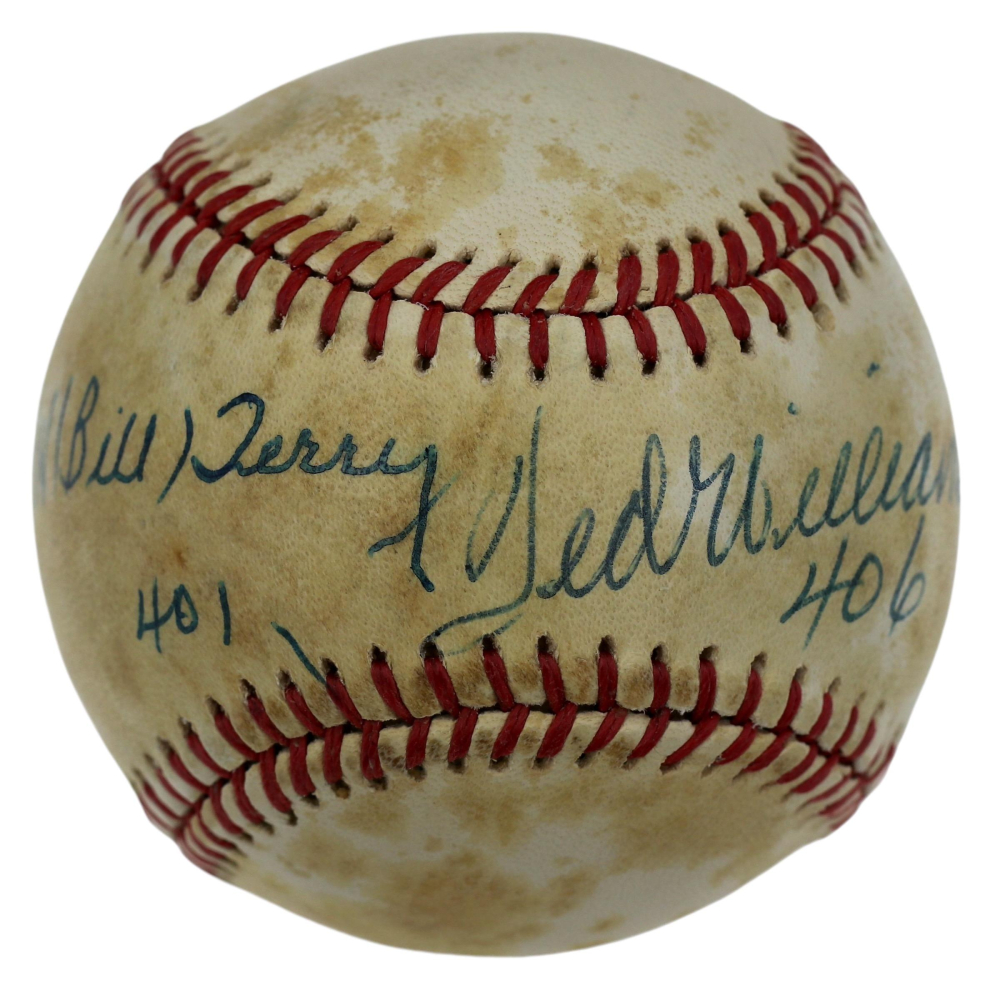 Ted Williams & Bill Terry Signed ONL Baseball Inscribed ".406" & ".401 ...