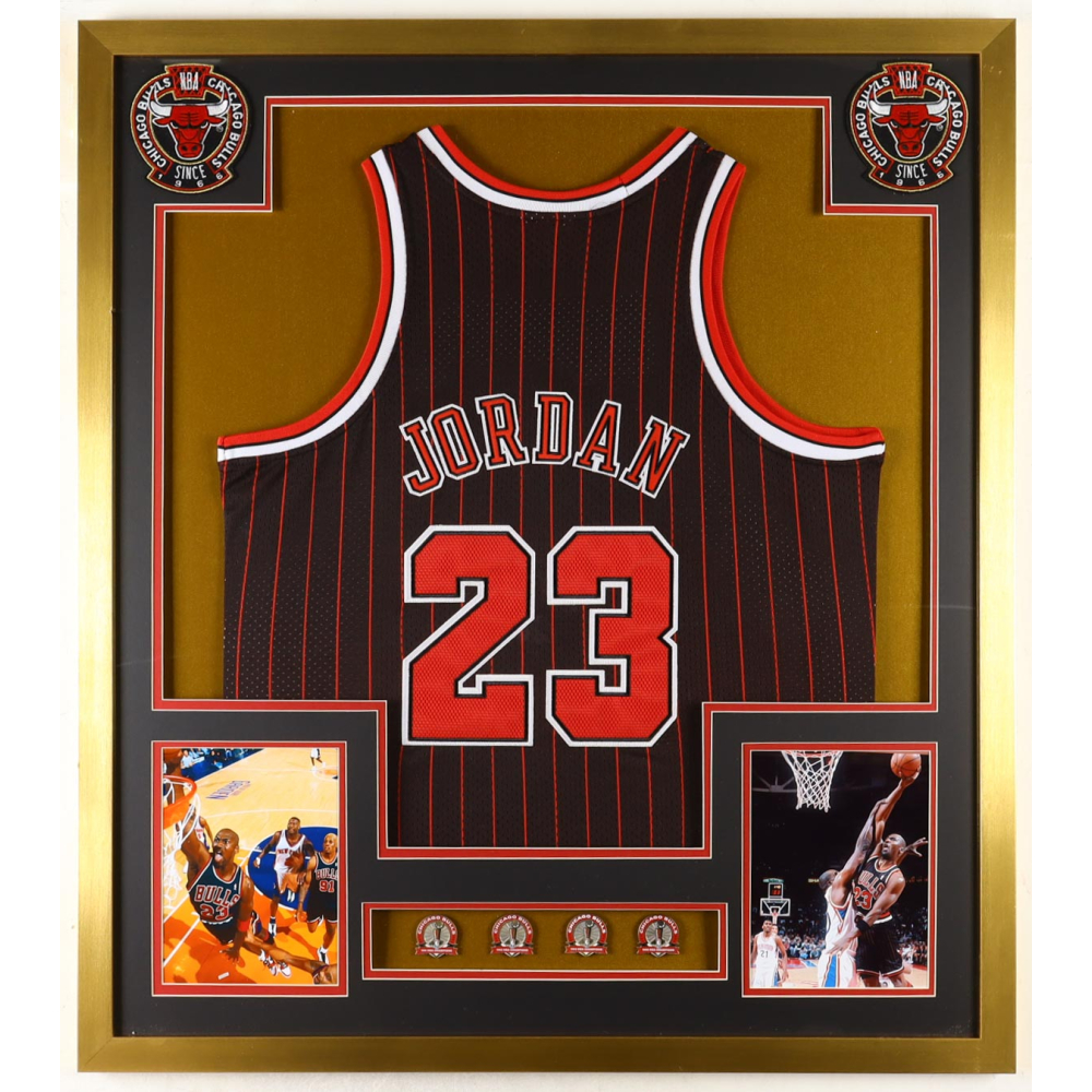 Michael Jordan Custom Framed Jersey Display With (4) NBA Champions Pins ...