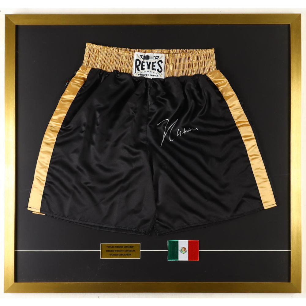 Julio Cesar Chavez Signed Custom Framed Cleto Reyes Boxing Trunks ...