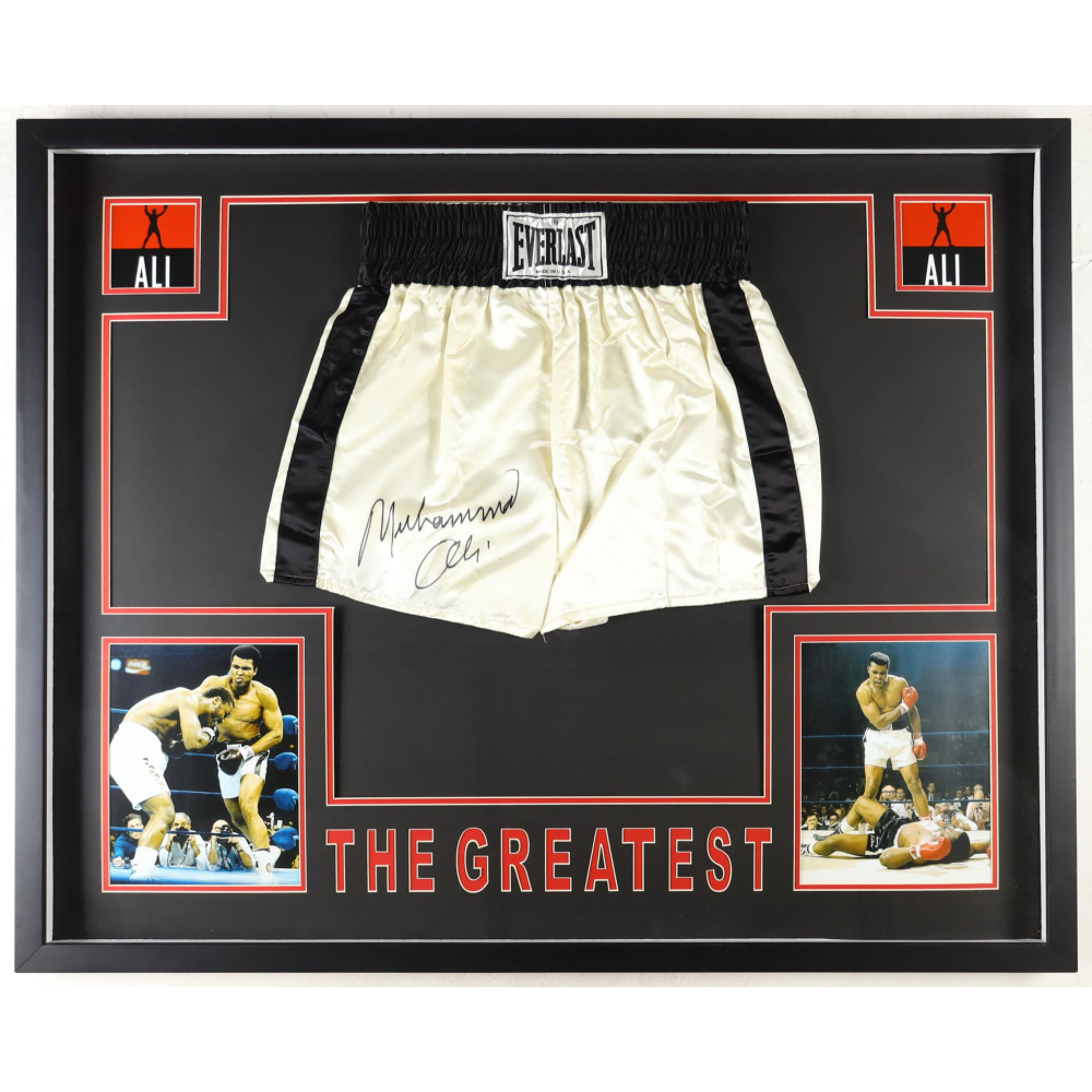 Muhammad Ali Signed 33.5x41.5 Custom Framed Boxing Trunks and Photo ...