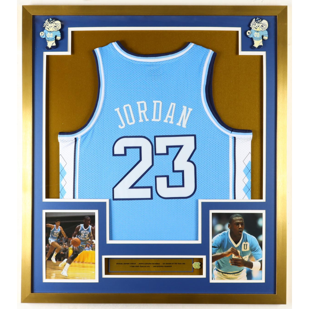 Michael Jordan North Carolina Tar Heels Custom Framed Jersey Display With Vintage Tar Heels Pin ...