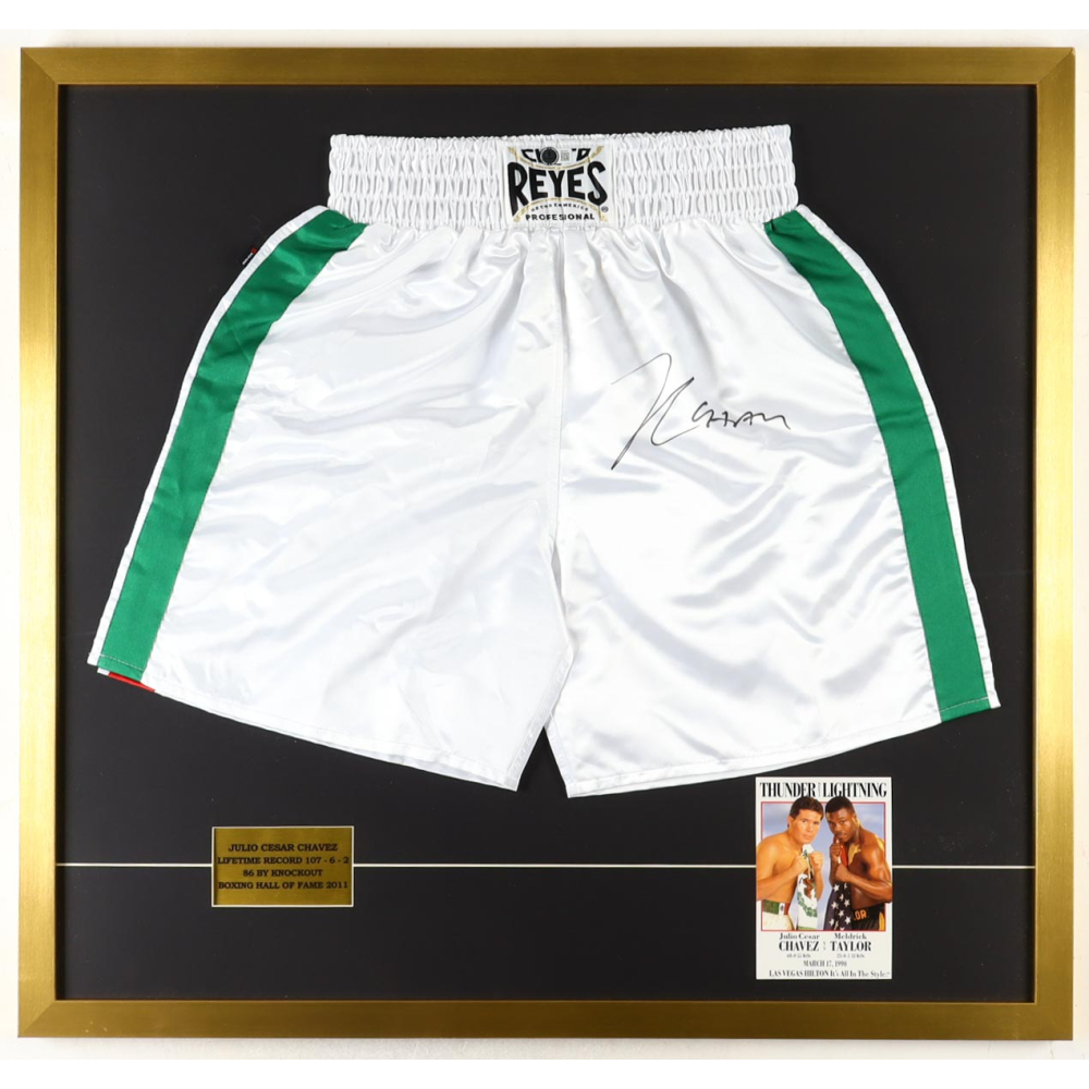 Julio Cesar Chavez Signed Custom Framed Cleto Reyes Boxing Trunks ...