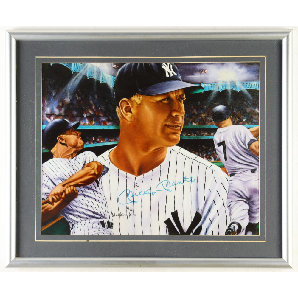 Mickey Mantle Signed Yankees Custom Framed Lithograph Display (Beckett ...