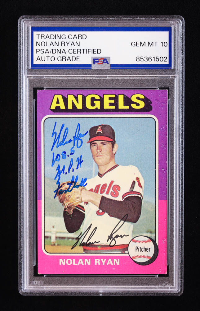 Nolan Ryan Signed 1975 Topps #500 Inscribed "108.5 M.P.H. Fastball ...